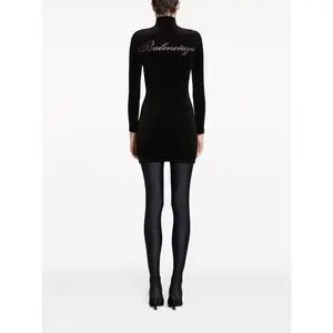 Balenciaga Embellished Logo High Neck Mini Dress