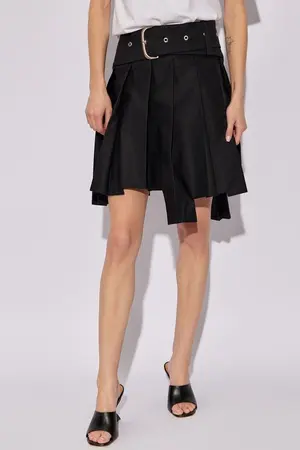 Off-White Asymmetric Hem Pleated Mini Skirt