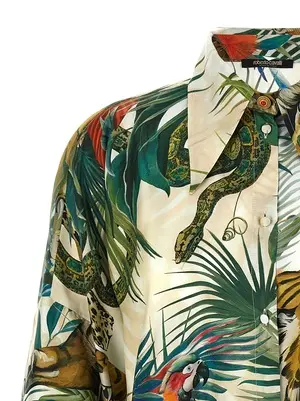 Roberto Cavalli Jungle Printed Wide Sleeved Satin Shirt