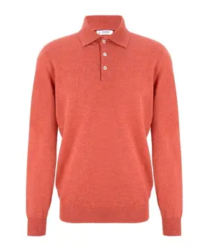 Brunello Cucinelli Long-sleeved Knit Polo Shirt - Red
