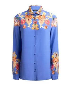Etro Printed Crepe De Chine Shirt - Blue