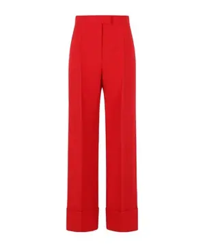 Valentino Garavani Pleat Detailed Turn-up Hem Trousers - Red