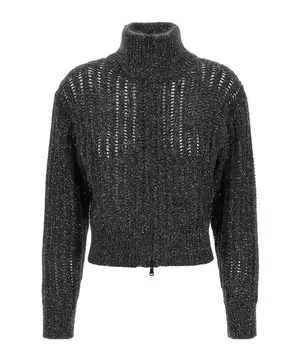 Brunello Cucinelli Lurex-detail Zip-up Cardigan - Black