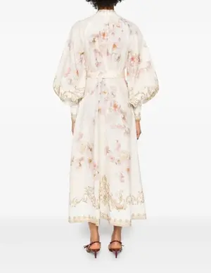 Zimmermann Printed Button Midi Dress With Belt