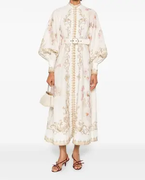 Zimmermann Printed Button Midi Dress With Belt