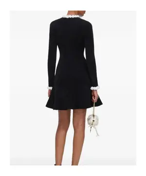 SELF-PORTRAIT Chenille Knit Mini Dress With Floral Trim