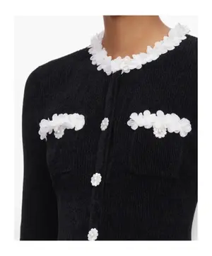 SELF-PORTRAIT Chenille Knit Mini Dress With Floral Trim