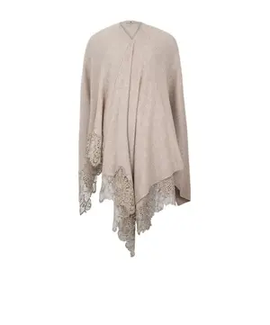 Ermanno Scervino Lace-trimmed Wool Cape - Brown