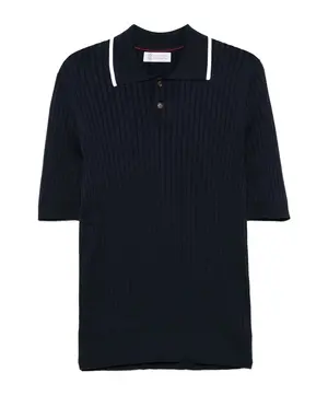 Brunello Cucinelli Ribbed Polo Shirt - Black