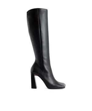 Amina Muaddi High-heeled Square Toe Leather Boots