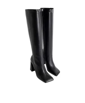 Amina Muaddi High-heeled Square Toe Leather Boots