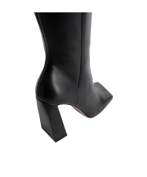 Amina Muaddi High-heeled Square Toe Leather Boots