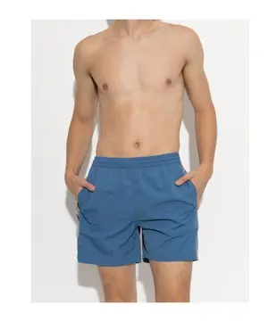 Burberry Elastic Waist Swimming Trunks With Check Panels - Blue
