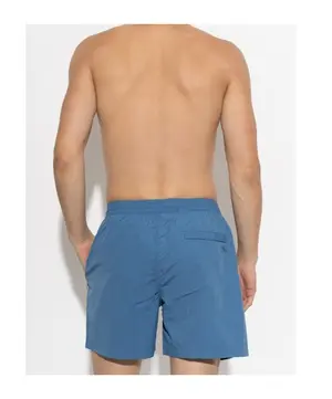 Burberry Elastic Waist Swimming Trunks With Check Panels - Blue