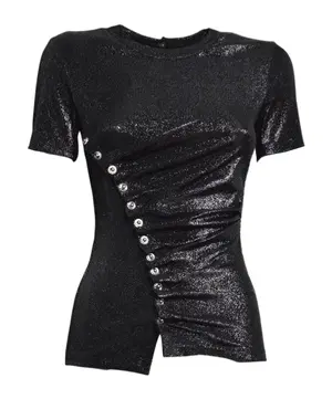 Rabanne Draped Button Jersey Top - Black