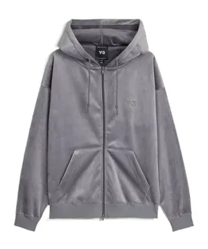 Y3 Velvet Zip-up Hoodie - Grey Five