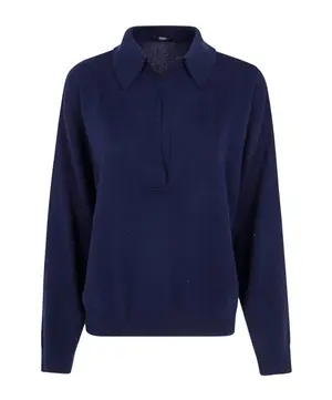 Seventy Wool Cashmere Blend Polo Neck Sweater - Blue
