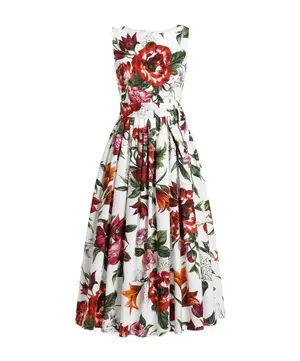 Dolce & Gabbana Sleeveless Floral Print Poplin Midi Dress - Multi-color