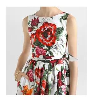Dolce & Gabbana Sleeveless Floral Print Poplin Midi Dress - Multi-color