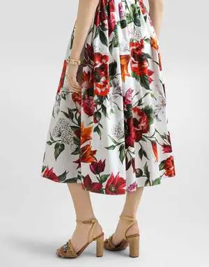 Dolce & Gabbana Sleeveless Floral Print Poplin Midi Dress - Multi-color
