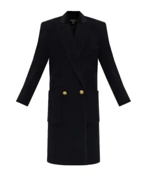Balmain Collared Long-sleeved Coat - Black