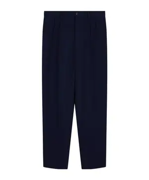 Giorgio Armani Two-pleat Pants In Velvet-effect Virgin Wool And Viscose - Navy Blue