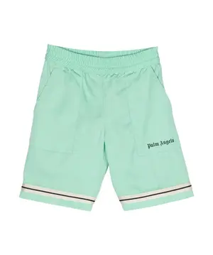 Palm Angels Logo-print Stripe-edge Shorts - Green