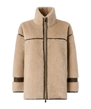 Pinko Faux-shearling Panelled Coat - Bianco/marrone