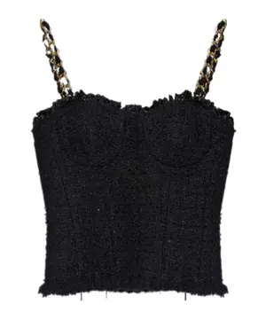 Balmain Chain-strap Tweed Top - Black