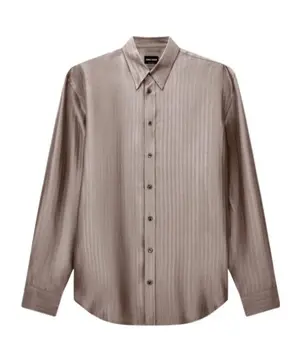 Giorgio Armani Shirt Regular Fit In Viscose And Silk Chevron Jacquard - Brown