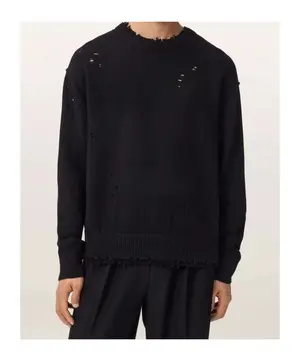 ALLSAINTS Wolf Distressed Wool Blend Knit Top - Black