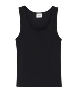 Closed Ribbed Tank Top - Black