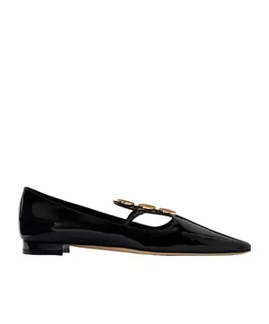 Manolo Blahnik Embellished Patent-leather Flats - Black