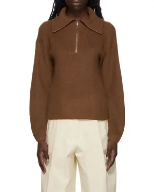 Vince Half-zip Pullover Jumper - Brown