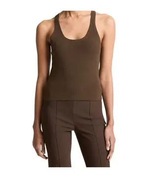 Vince Scoop-neck Ribbed Tank Top - Dark Brown