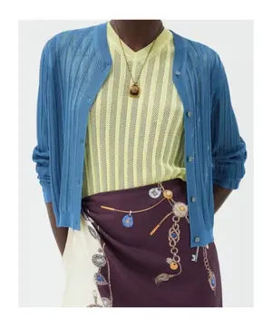 Versace Viscose Mesh Ribbed Knit Cardigan