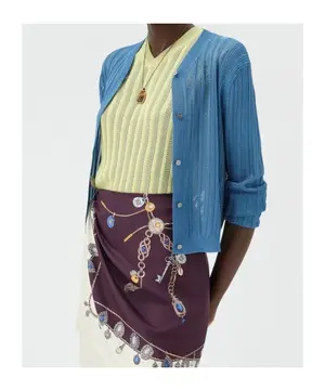 Versace Viscose Mesh Ribbed Knit Cardigan