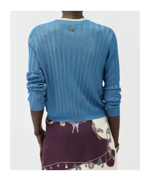 Versace Viscose Mesh Ribbed Knit Cardigan
