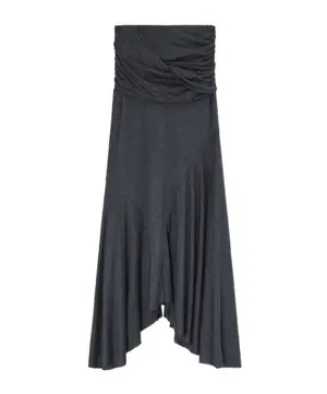 GANNI Long Skirt In Grey Jersey - Phantom Black