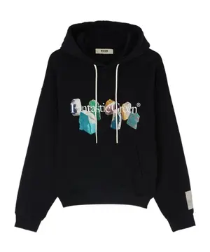 MSGM Slogan-print Organic-cotton Hoodie - Black