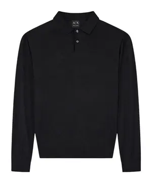 Armani Exchange Long-sleeve Knitted Polo Shirt - Black