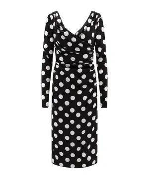 Dolce & Gabbana Dolce Gabbana Polka-dot Printed V-neck Midi Dress - Black