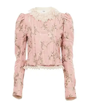 Chloé Embroidered Floral Jacquard Fitted Jacket - Tan Rose