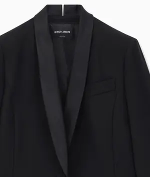 Giorgio Armani Single-breasted Satin Lapel Blazer - Black