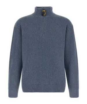J.W.ANDERSON Ribbed Half-zip Knitted Sweater - Smoke-blue