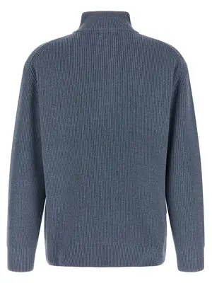 J.W.ANDERSON Ribbed Half-zip Knitted Sweater - Smoke-blue