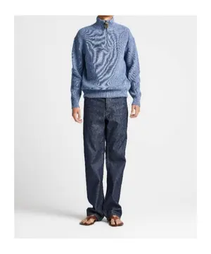 J.W.ANDERSON Ribbed Half-zip Knitted Sweater - Smoke-blue