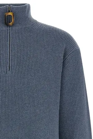 J.W.ANDERSON Ribbed Half-zip Knitted Sweater - Smoke-blue