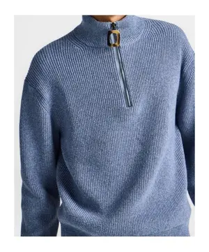 J.W.ANDERSON Ribbed Half-zip Knitted Sweater - Smoke-blue