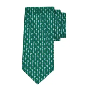 FERRAGAMO Seahorse Print Silk Tie - Green